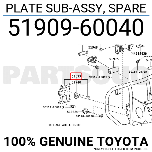 5190960040 Genuine Toyota PLATE SUB-ASSY, SPARE 51909-60040 | eBay