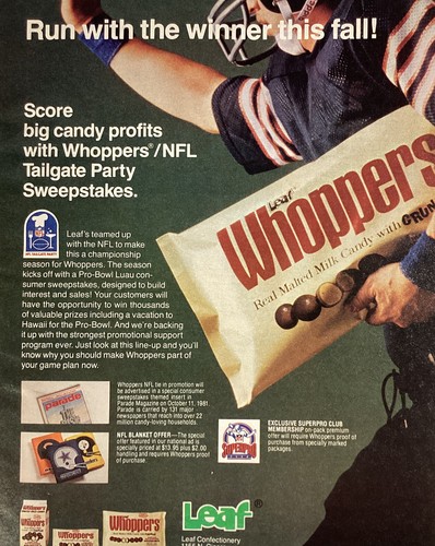 Whoppers Candy Print Ad Original Vintage 1981 Rare VHTF NFL Dallas ...