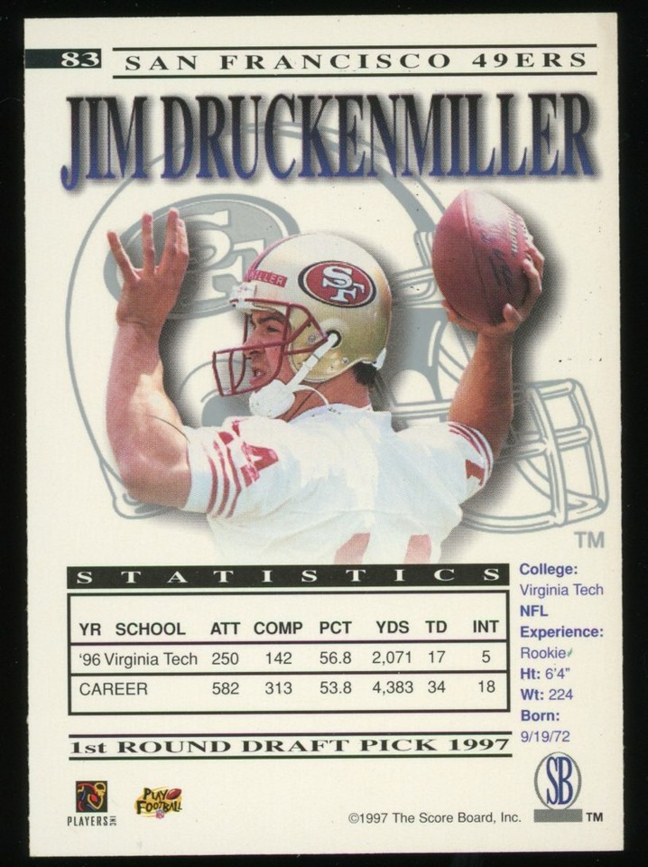 1997 Pro Line Gems Jim Druckenmiller Card #83 Rookie RC | eBay