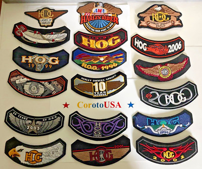 Harley Davidson HOG Years 1994 - 2007 Rocker Motorcycle Vest Patch Set ...