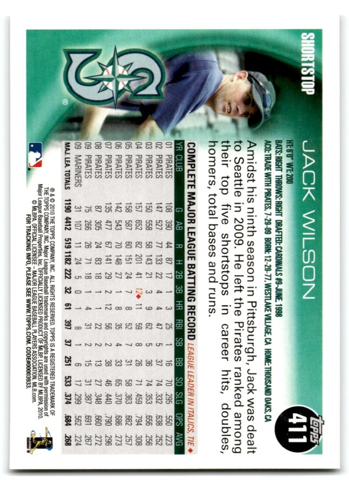 2010 Topps Jack Wilson Seattle Mariners #411 | eBay