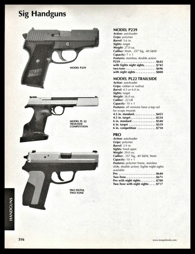 2005 SIG P239 PL 22 Trailside Competition Pro two Tone Pistol PRINT AD ...