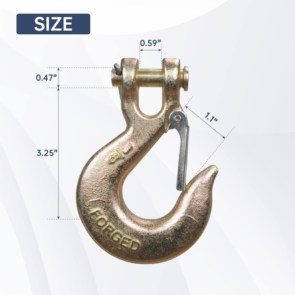 3/8" Clevis Slip Hook with Safety Latch, Forged G70 18,000 Lb Capacity ...