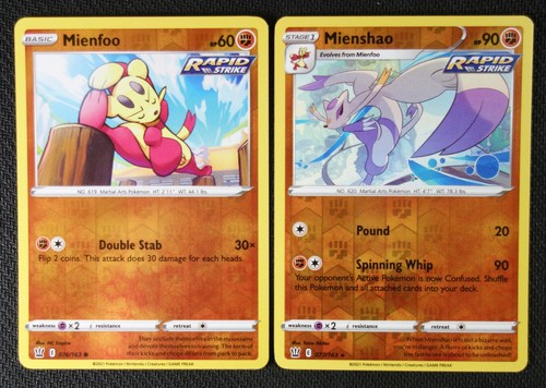 Pokemon Cards Mienfoo 076 Mienshao 077/163 Reverse Holo Battle Styles ...