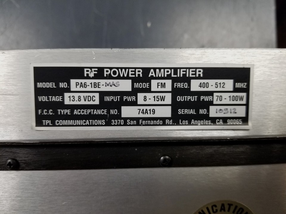 TPL Communication RF POWER AMPLIFIER PA6-1AE-MAS | 13.8 VDC | 400 ...