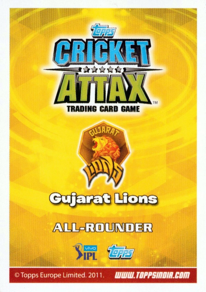 2016 2017 GUJARAT LIONS IPL Cricket Card DWAYNE BRAVO Topps Attax | eBay