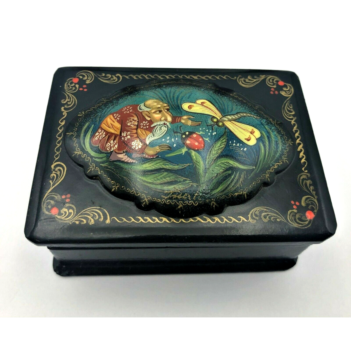 Enameled Russian Lacquered Box Small Vintage Lacquer Box Gem