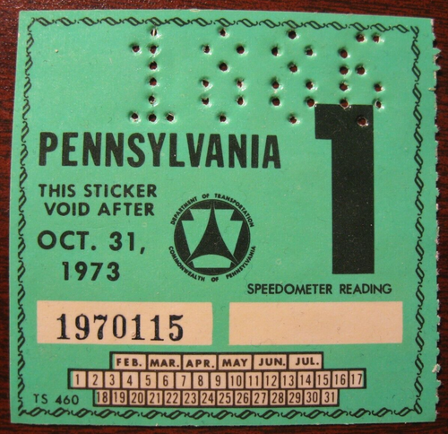 Vintage Original 1973 PA Pennsylvania Inspection Sticker Antique Car or ...