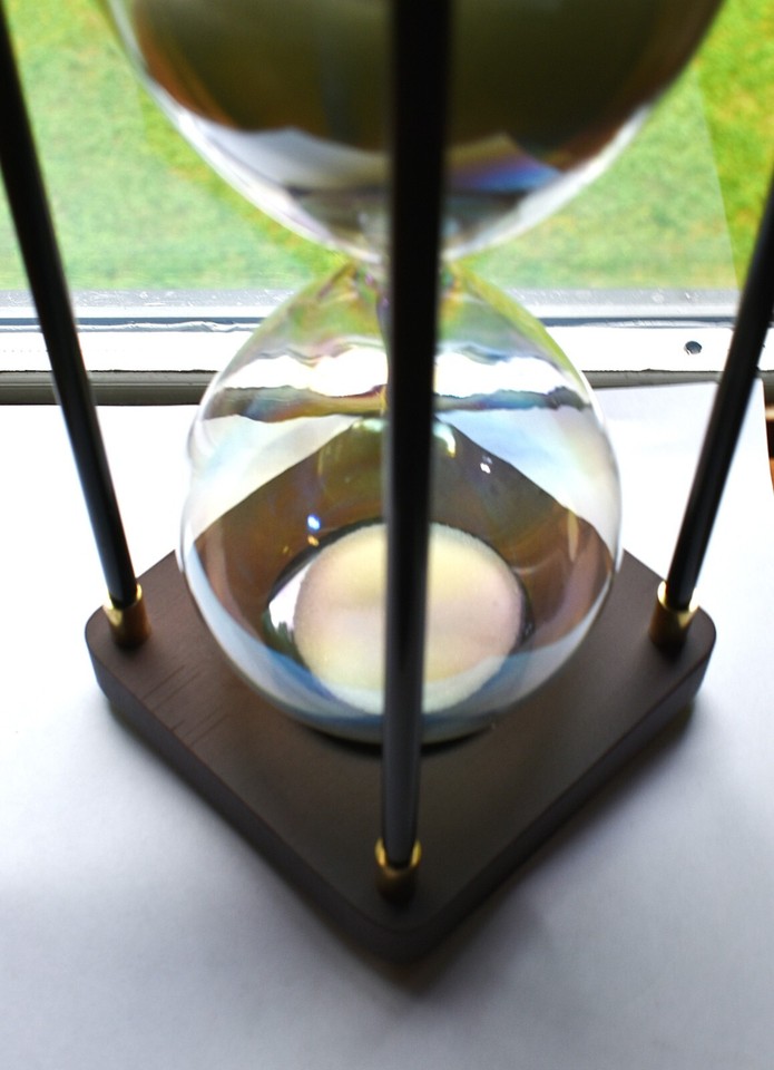 Hourglass Blown Iridescent Glass w White Sand One Hour, 60 Minute Sand ...