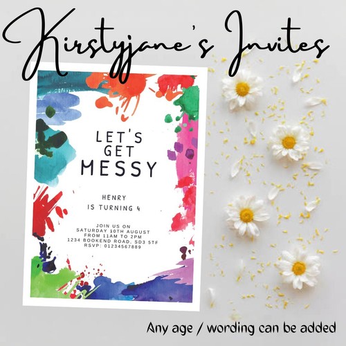 Birthday party invitations invites girls boys kids personalised messy ...