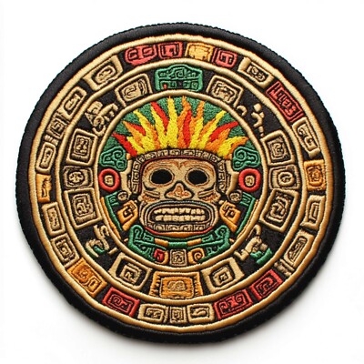 MAYAN DOOMSDAY CALENDAR PATCH embroidered iron-on AZTEC SUN STONE ...