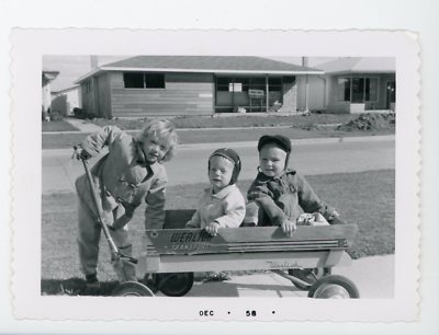 Kids playing on Werlich Transport toy wagon vintage snapshot photo. | eBay