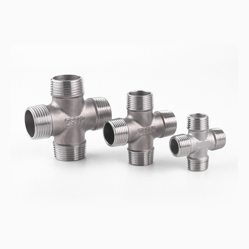 304 Stainless Steel Cross Equal Male/Female Thread 4-Way Connector Pipe ...