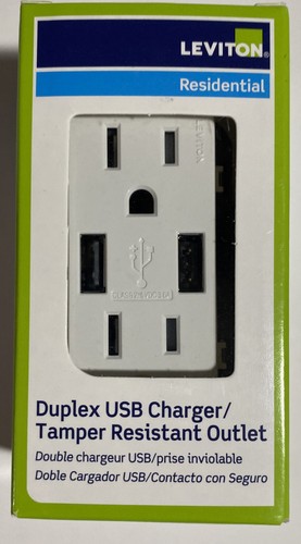 Leviton T5632-W - Duplex USB Charger/Tamper Resistant Outlet in White ...