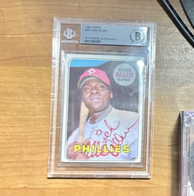 1969 Topps #350 Phillies Richie Dick Allen Signed Card Beckett BAS Auto ...