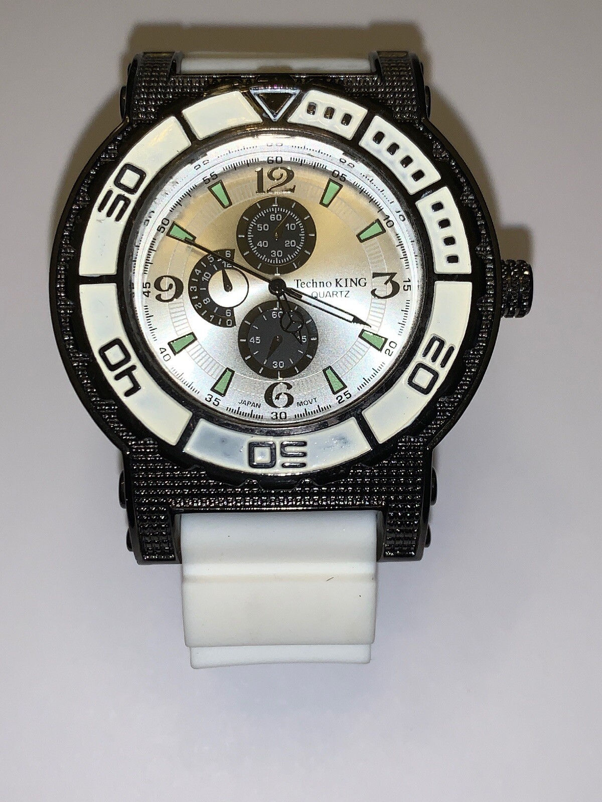 Techno King Quartz Mens Fashion Watches. New Battery. White Silicone ...