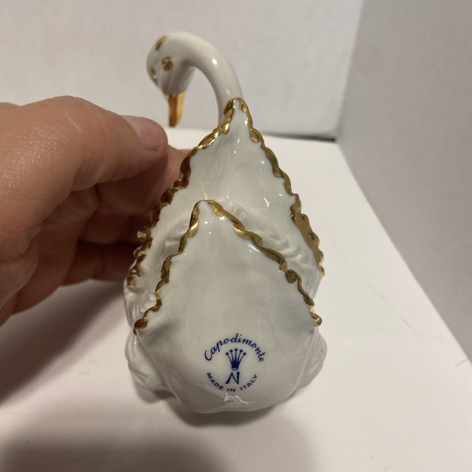 VTG Capodimonte porcelain Swan creamy white accents and gold with ...