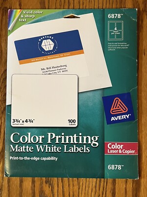 88 Avery Labels 6878, 22 sheets, Color Printing, Matte White Finish 3. ...