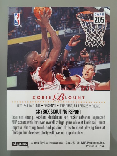 1993-94 SkyBox Corie Blount Rookie #205 Chicago Bulls NBA Basketball ...