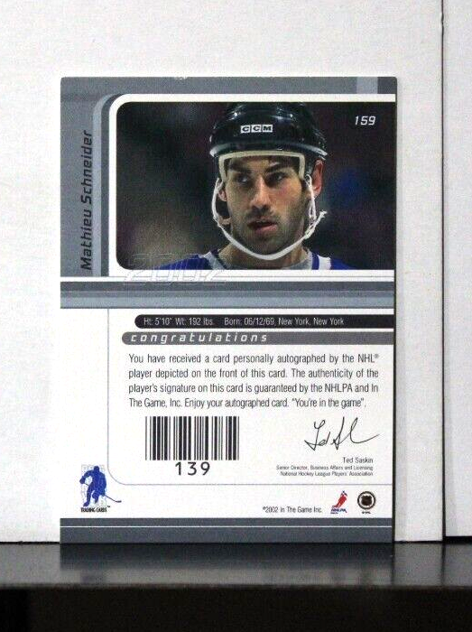 2001-02 ITG BAP Signature Series Autograph Gold Card #159 Mathieu ...