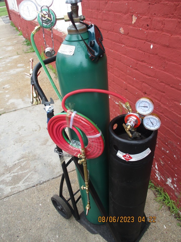 WELDING/CUTTING SET LARGE OXYGEN & ACETYLENE TANKS-CART-TORCH-GAUGES ...