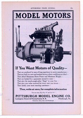 1915 Pittsburgh Model Engine Company Ad: Model Motors - Pittsburgh ...