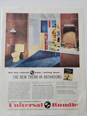 1955 Universal Rundle bathroom yellow toilet bath tub sink vintage ad ...