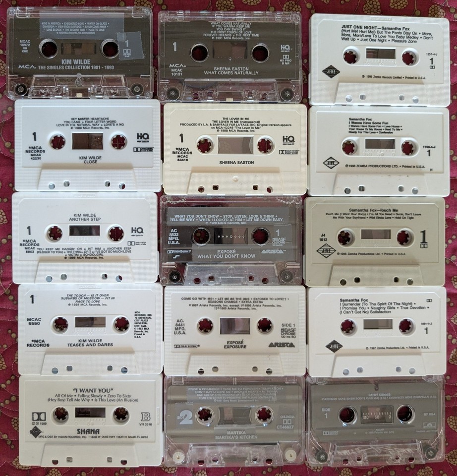 Lot of 15 Cassette Tapes Artists Singers Bands Pop Samantha Fox Kim ...