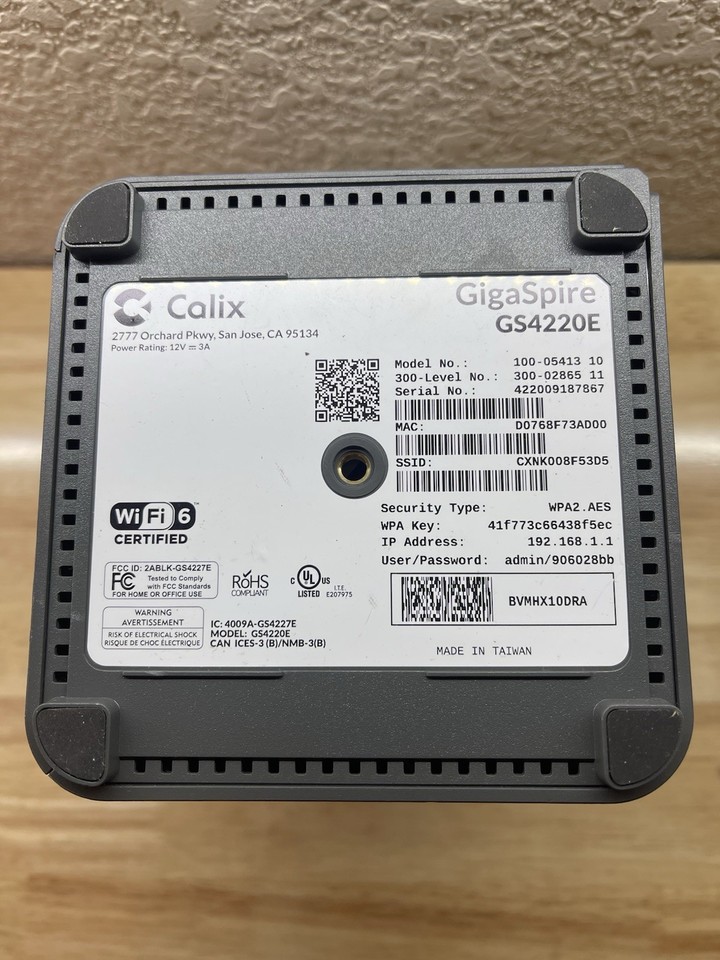 Calix GigaSpire GS4220E Wi-Fi 6 Mesh Router Device With Original ...