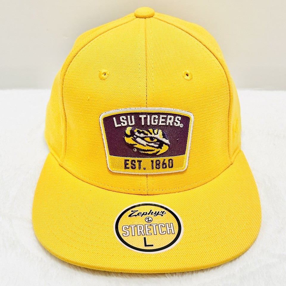Zephyr LSU Tigers Logo Patch Flat Hat Cap Stretch Flex Large Yellow ...