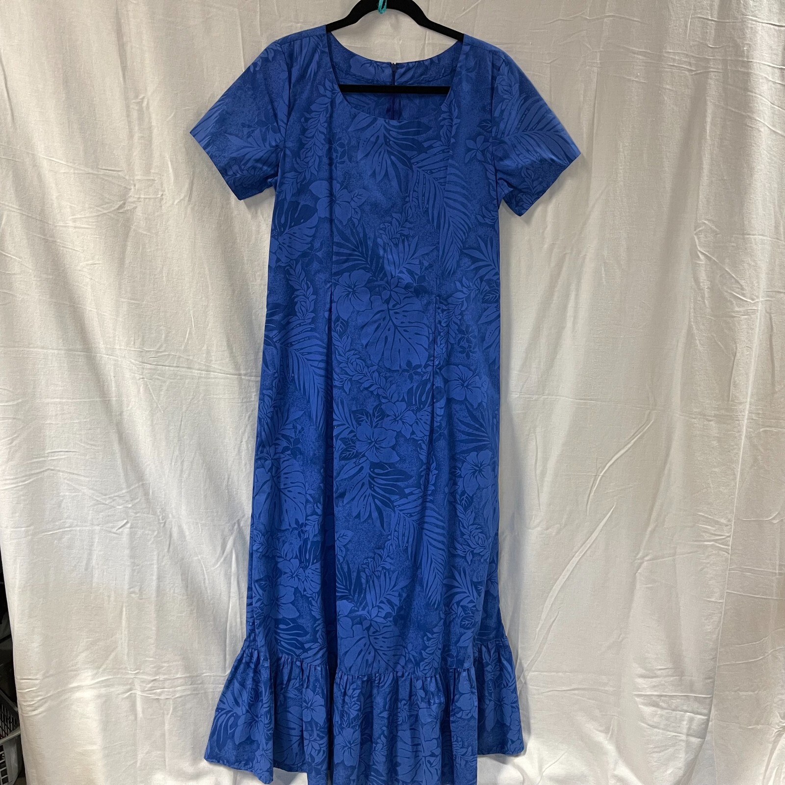 Vtg Hawaiian Dress MuuMuu Long Dark Blue Light Floral… - Gem