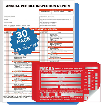 30Pack DOT Annual Vehicle Inspection Forms and Stickers,30-Pk 3-Ply ...