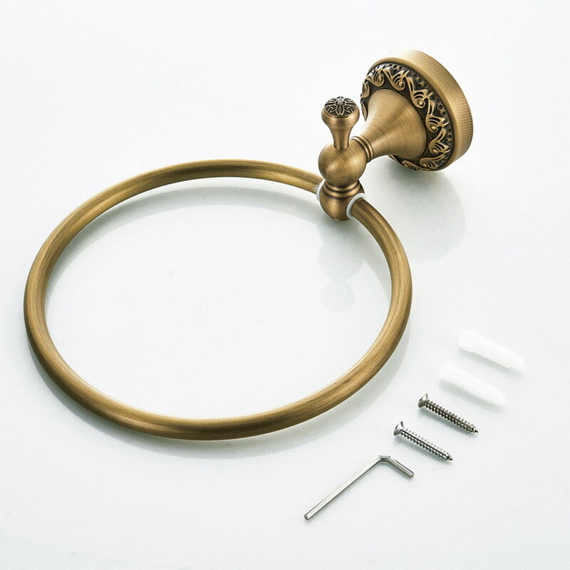 Antique Brass Round Bathroom Towel Ring Towel Rack Holder Flower Carved ...