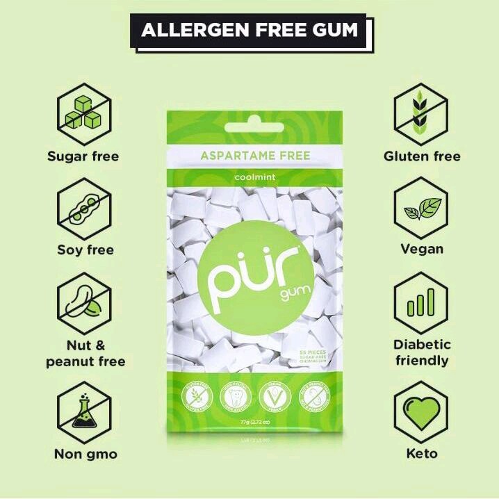 PUR Xylitol Chewing Gum COOLMINT (55 Pieces, 3 Pack) Sugarless Vegan | eBay
