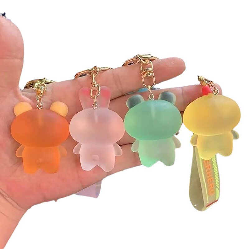 Cartoon Series Crystal Animal Key Chain Chick Bear Rabbit Frog Silicone ...