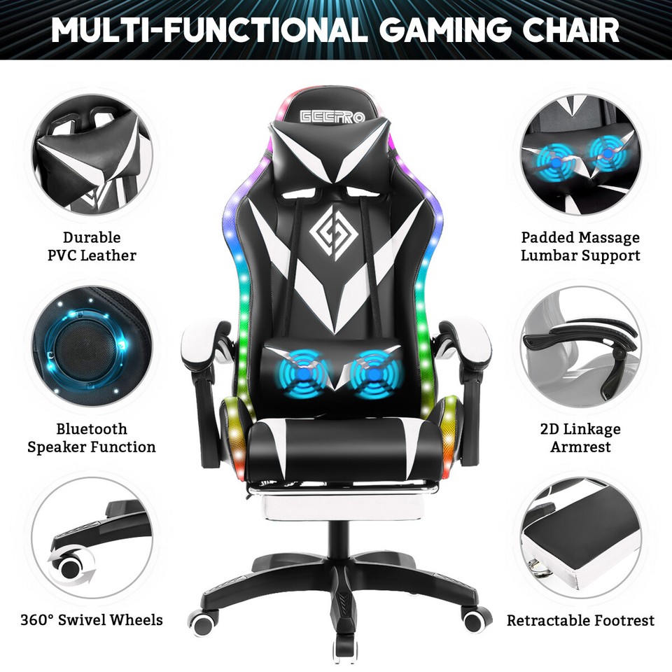 Gaming Chair Massage Speakers bluetooth Ergonomic Office Chair LED ...