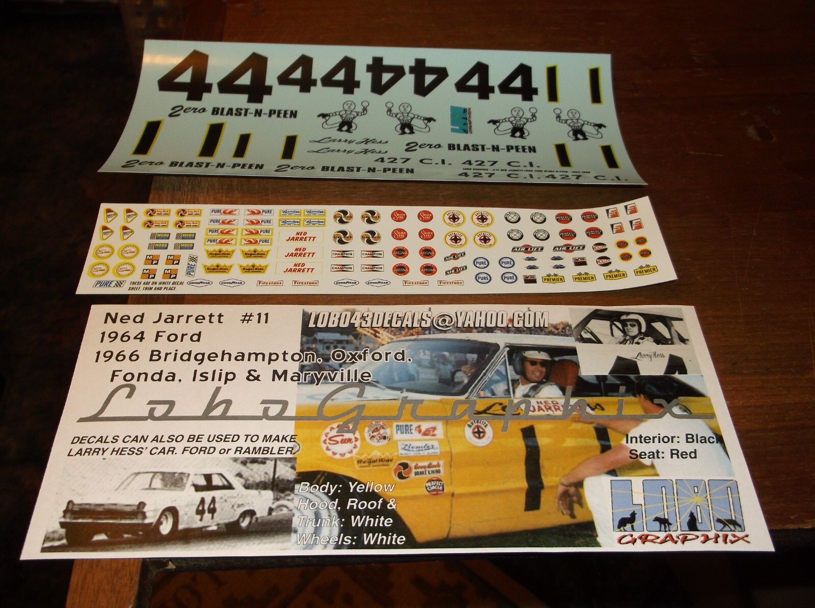 Ned Jarrett #11 1964 BLAST-N-PEEN Ford 1/24th scale decals LoboGraphix ...