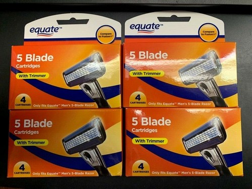 4x Equate Shave 5-Blade W/Trimmer 4 Cartridges Each for Men Total 16 ...