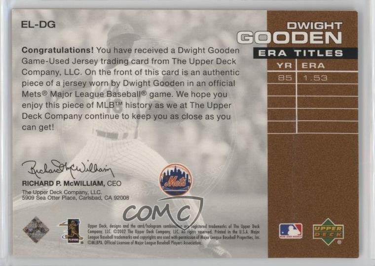 2002 Upper Deck Piece Of History ERA Leaders Memorabilia Dwight Gooden ...