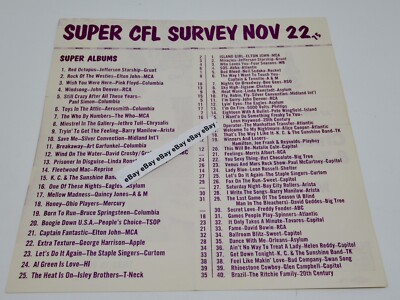 WCFL Super CFL Survey Chicago NOV 22, 1975 #1 Jefferson Starship Red ...