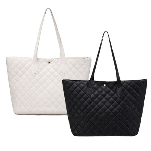Black/White Shoulder Bag Snap Closure Handbags Leather Tote Bag Women ...
