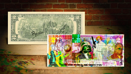 STAR WARS VII The Force Awakens Genuine US $2 Bill Hand-Signed Pop Art ...