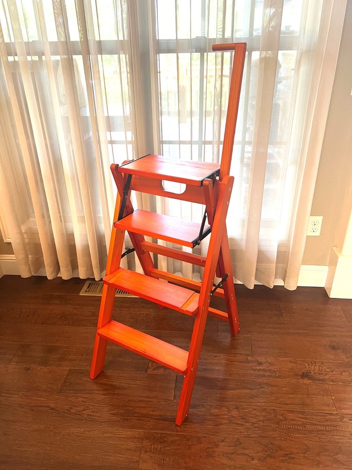 Step Stool 4-Step folding portable Wood convertible between Chair and ...