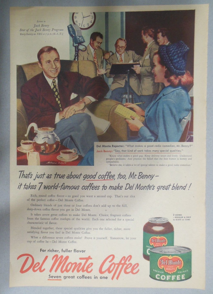 Del Monte Coffee Ad: Comedian Jack Benny ! from 1947 Size: 11 x 15 ...