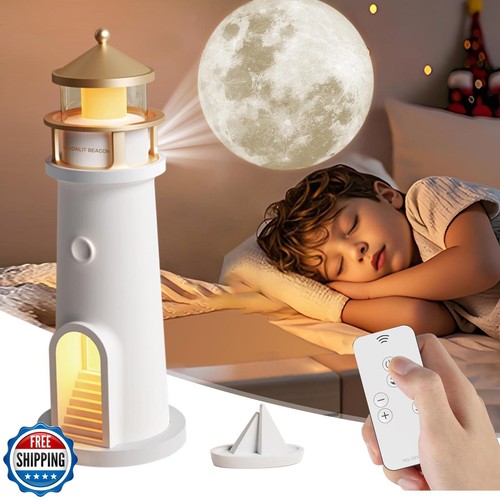 Moon Projector Lighthouse Lamp, Portable Lighthouse Decor w/Remote ...