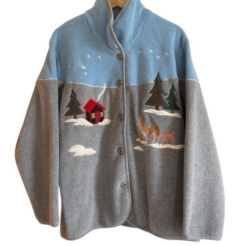 Northern Reflections Cozy Warm Blue Grey Fleece Jacket Embroidered ...