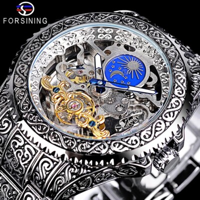 FORSINING Retro Carved Tourbillon Moon Phase Skeleton Automatic ...