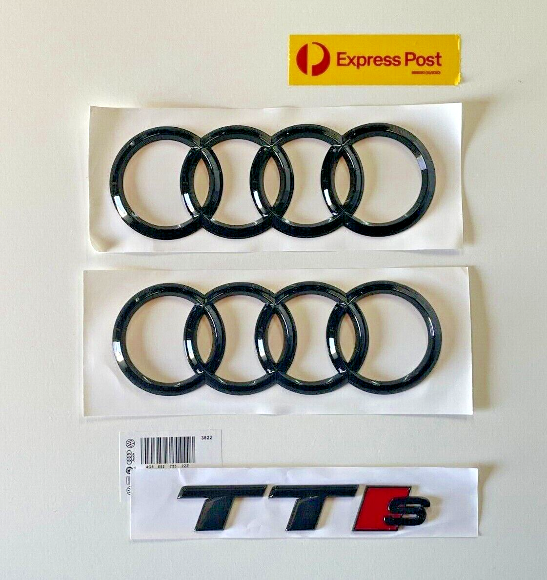 OE Style Audi TTS Y2016+ Gloss Black Front Rear Rings Emblem Badge | eBay