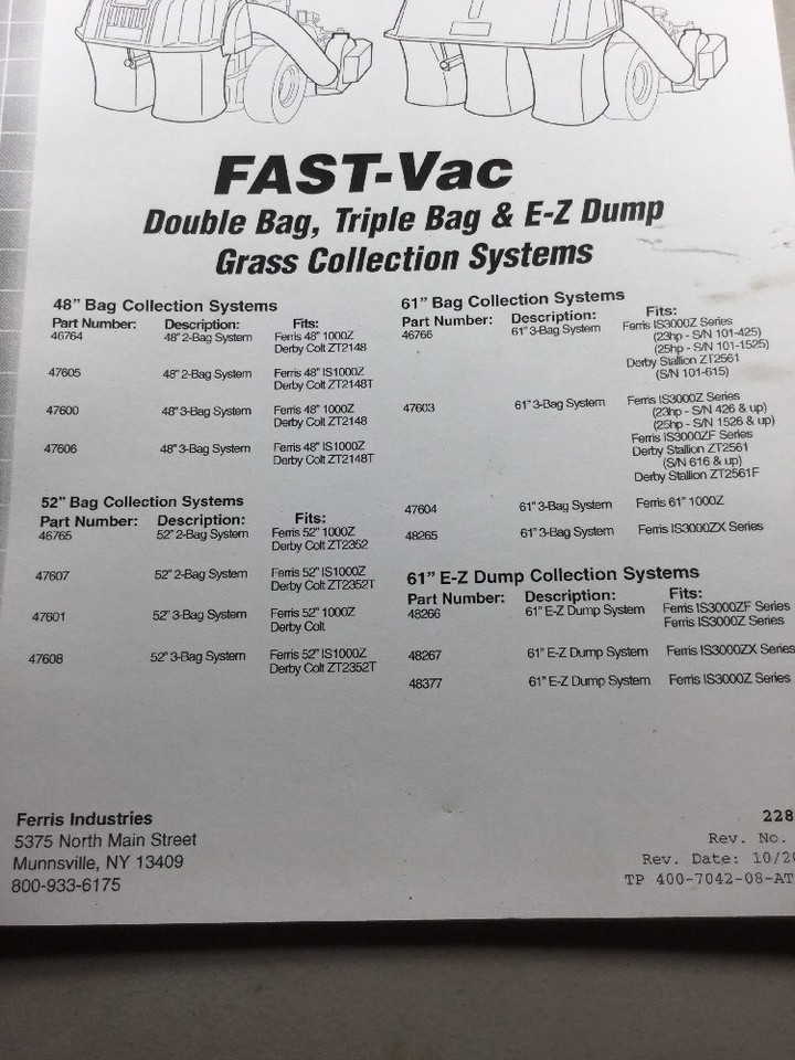 Ferris-Simplicity Fast-Vac Double, Triple, EZ Dump Grass Collection ...