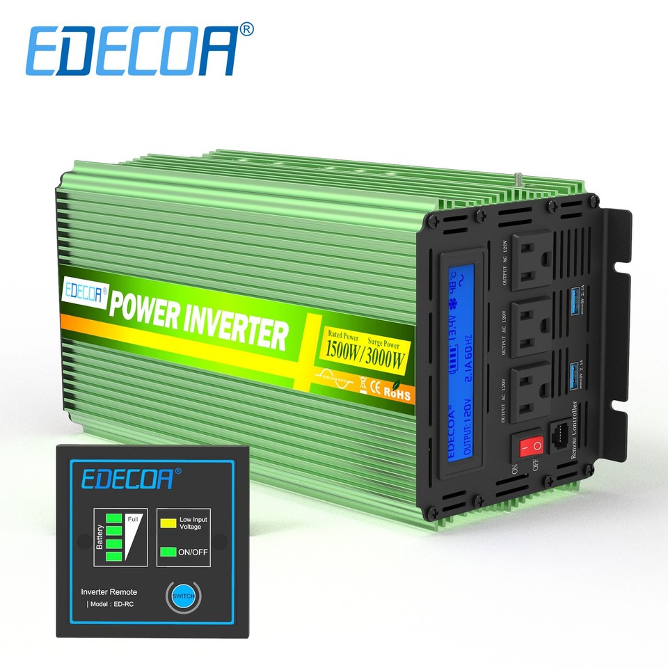 EDECOA Power Inverter 12V 120V 1500W 2000W 2500W 3000W 3500W LCD Cables ...